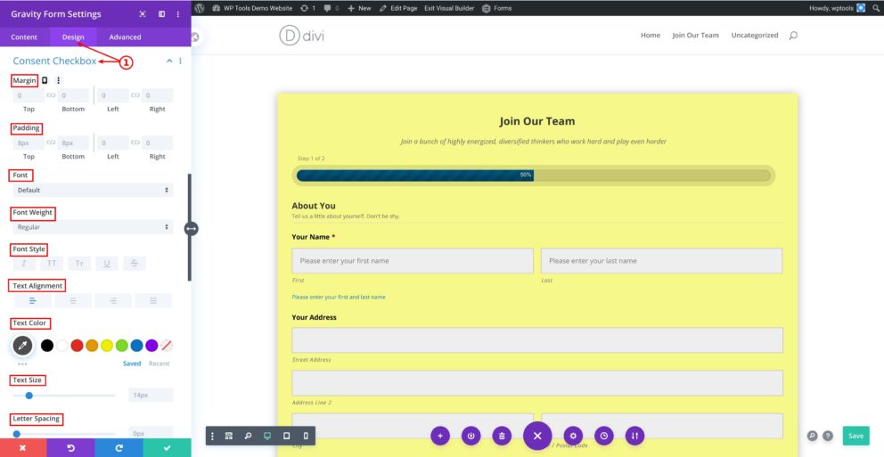 Style Gravity Forms Consent Checkbox & Description In Divi Theme - WP Tools